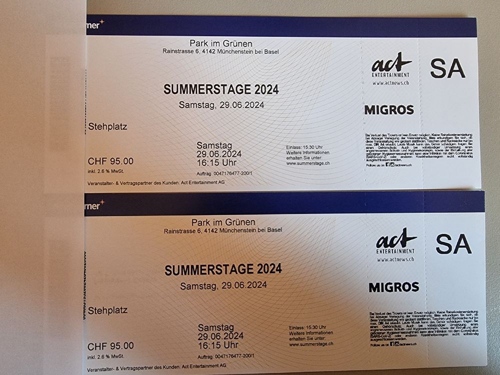 2x Patent Ochsner Tickets, Summerstage 2024 in Basel (Neu und ...
