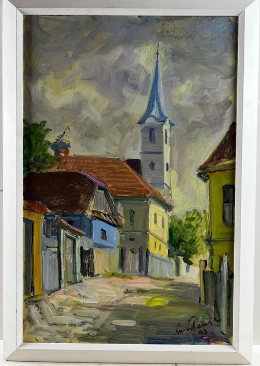 Strassenszene Gemälde Unleserlich signiert | Kaufen auf Ricardo