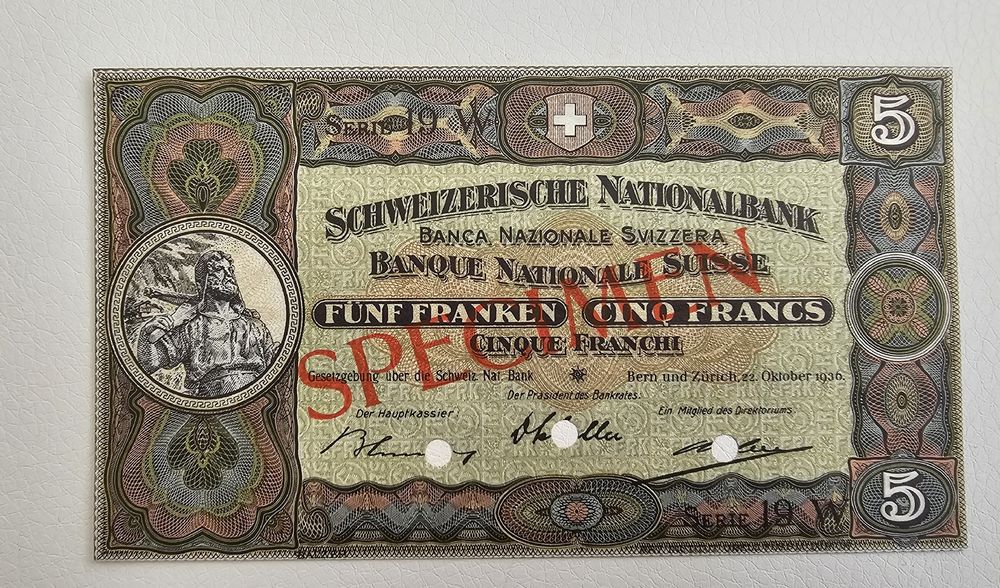 Original 5 Franken Note 1936, Specimen | Kaufen auf Ricardo