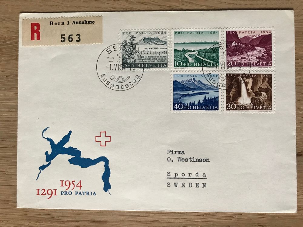 Pro Patria FDC 1954 mit Adresse und Emblem, Deutsch (Gebraucht) in Roggenburg für CHF 20 – mit ...