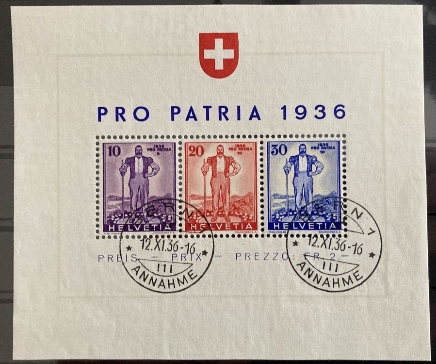 Sonderblock Pro Patria 1936 gestempelt, SBK 300 Fr. (Gebraucht) in Flawil für CHF 45 – mit ...