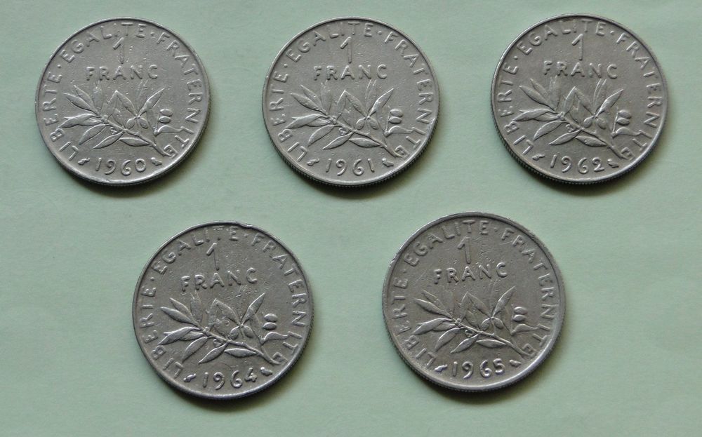 5x 1 Franc France 1960, 1961, 1962, 1964, 1965 - complet (Gebraucht) in Killwangen für CHF 1.3 ...