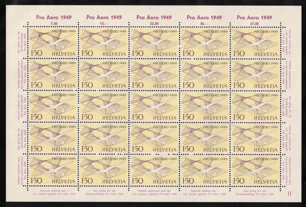 Flugpost 1949 Pro Aero Bogen FO45 ** postfrisch (Neu (gemäss Beschreibung)) in Nuglar für CHF ...