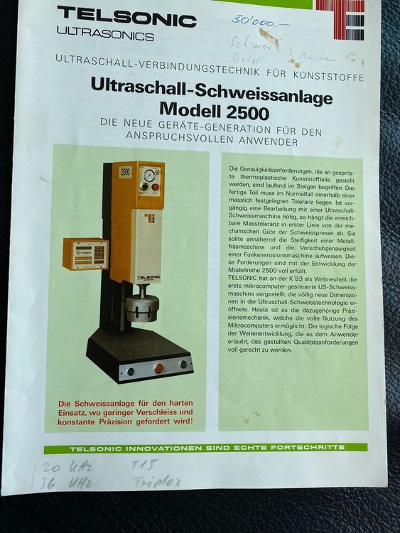 Telsonic Ultrasonics Generator SG 20-2000 (Gebraucht) in Nebikon für ...