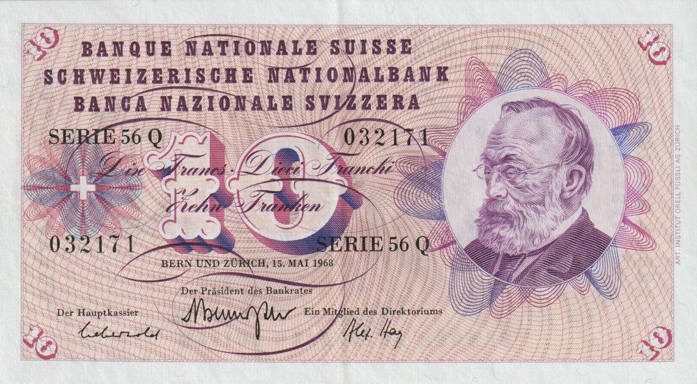 Schweizer Banknote 10.00 - 15. Mai 1968 - 3 (Neu (gemäss Beschreibung)) in Dübendorf für CHF 8 ...