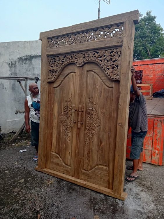 Tor Pforte Tür Portal Teakholz Haustür Doppelflügel Bauelemt (Neu und ...