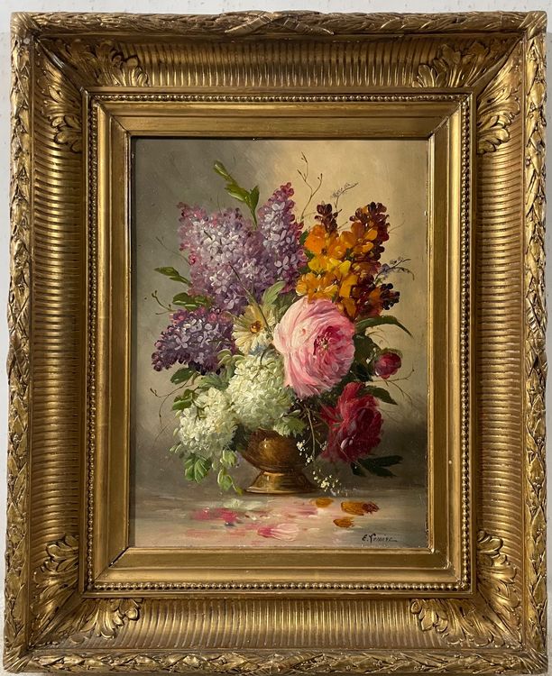 Antikes Stillleben Gemälde Blumen in Vase unleserlich Sign | Kaufen auf Ricardo