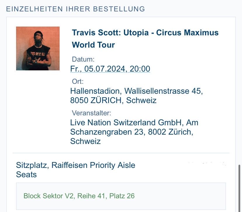 Travis Scott - UTOPIA CIRCUS MAXIMUS TOUR Ticket Schweiz | Kaufen auf Ricardo