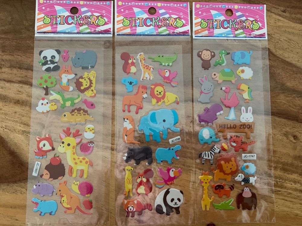 3 Blatt Sticker 🐵🐨 Tiere / Tier Motive 🐼🦁 (Neu und originalverpackt) in ...