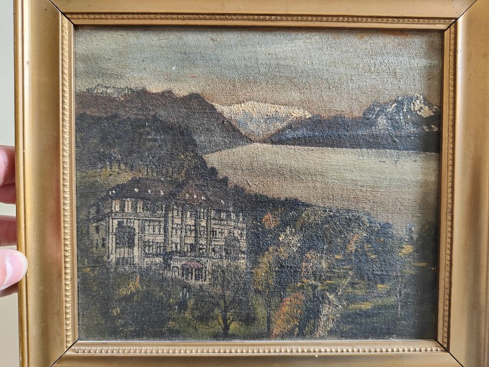 Petit tableau ancien paysage Suisse lac montagne peinture (Gebraucht) in Tramelan für CHF 60 ...