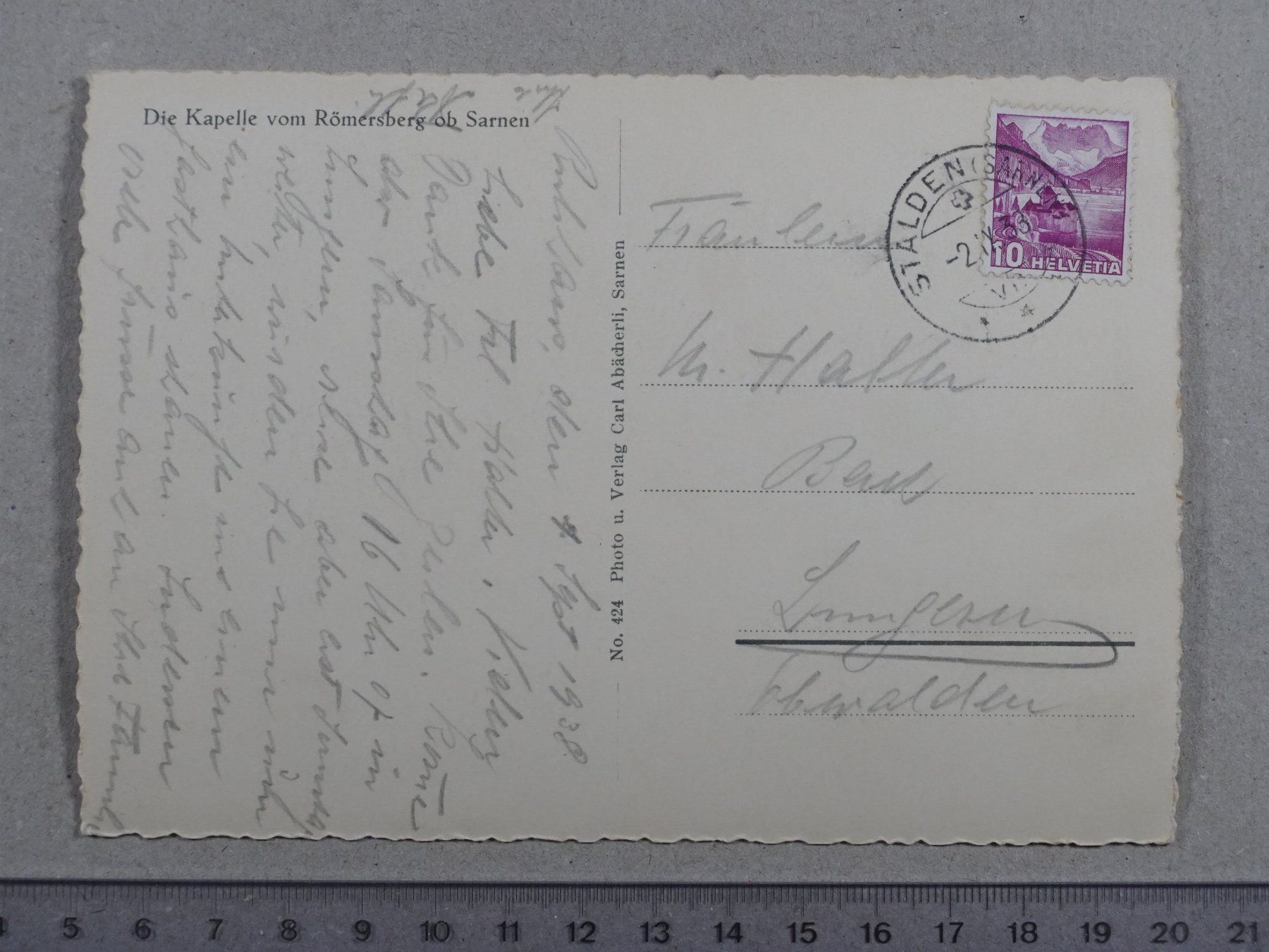Sarnen, Kapelle vom Römersberg, 1938, Poststempel Stalden (Gebraucht ...