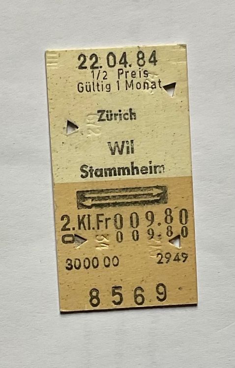 Altes SBB Billett aus Karton von 1984 (D'occasion) à Endingen pour CHF ...
