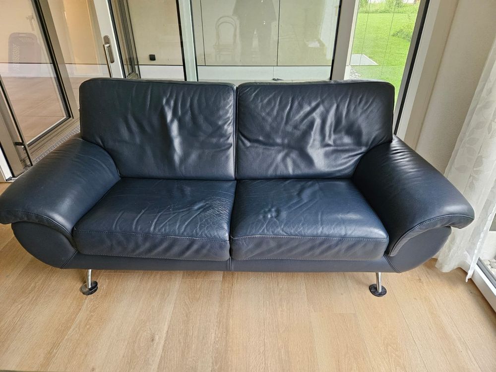 Ledersofa, dunkelblau | Kaufen auf Ricardo