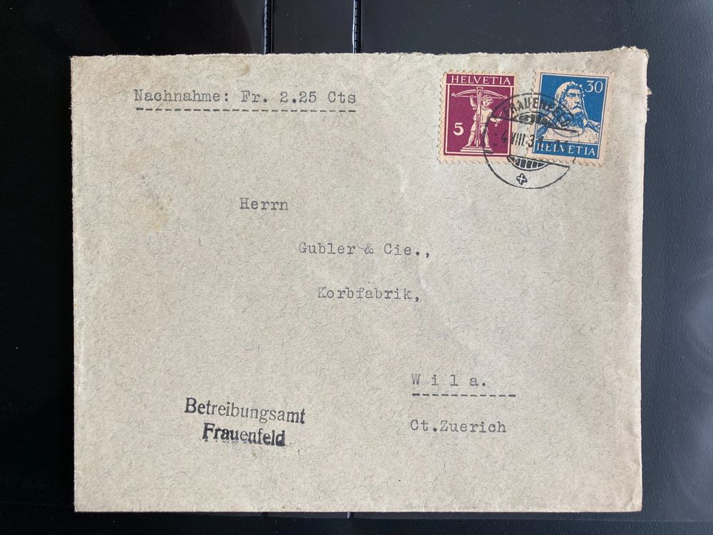 Schweiz 1931 NN-Brief B.amt Frauenfeld MiF Tellkopf u.-knabe (Gebraucht) in Liestal für CHF 1.5 ...