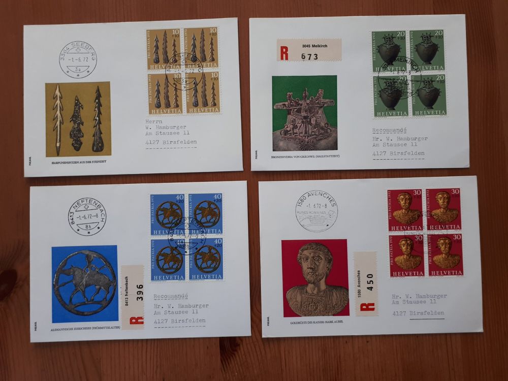 FDC: Pro Patria Vierblöcke 1972 mit Ortsstempel (Gebraucht) in Dällikon für CHF 1 – mit ...