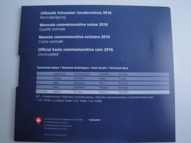 Plaquette avec pièce de 20.-frs" Gottardo 2016 " Arg 835 (Neuf avec ...