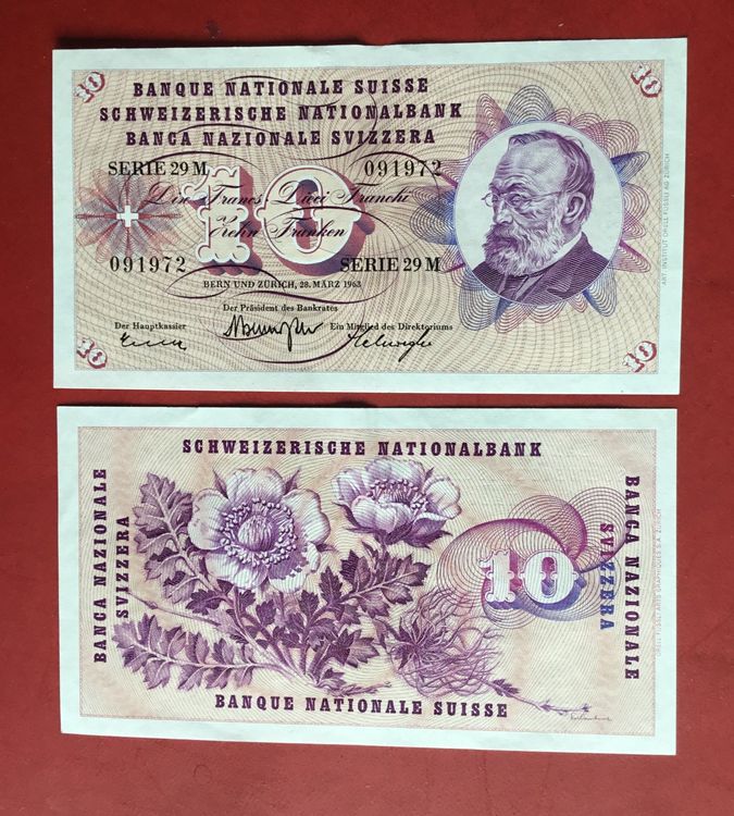 2 gut erhaltene 10-Franken-Noten von 1963 (ungefaltet) (Gebraucht) in Belp für CHF 11 – mit ...