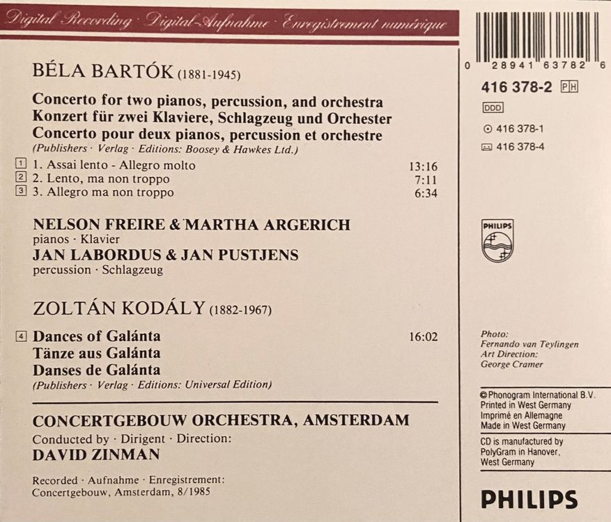 MARTHA ARGERICH CD Béla Bartók • Kodaly • David Zinman (Gebraucht) in ...