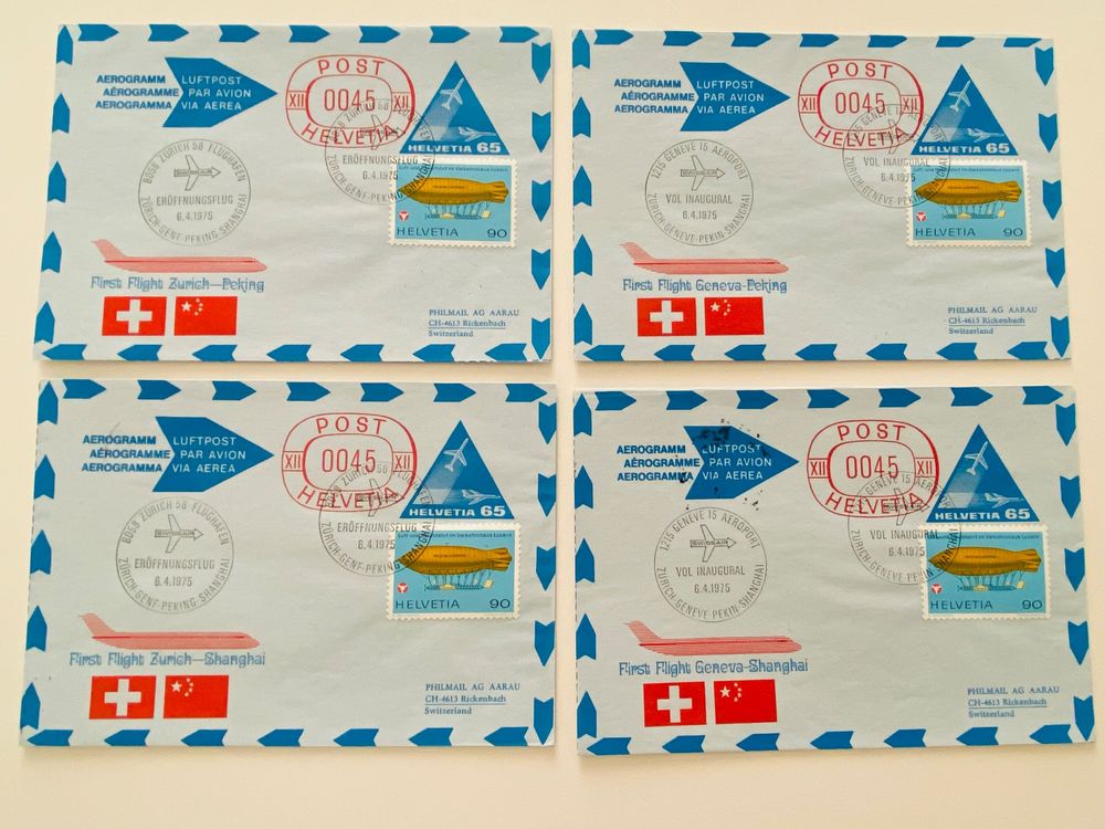 4 x AEROGRAMM Destination CH - Shanghai Peking Beijing CHINA (Gebraucht ...