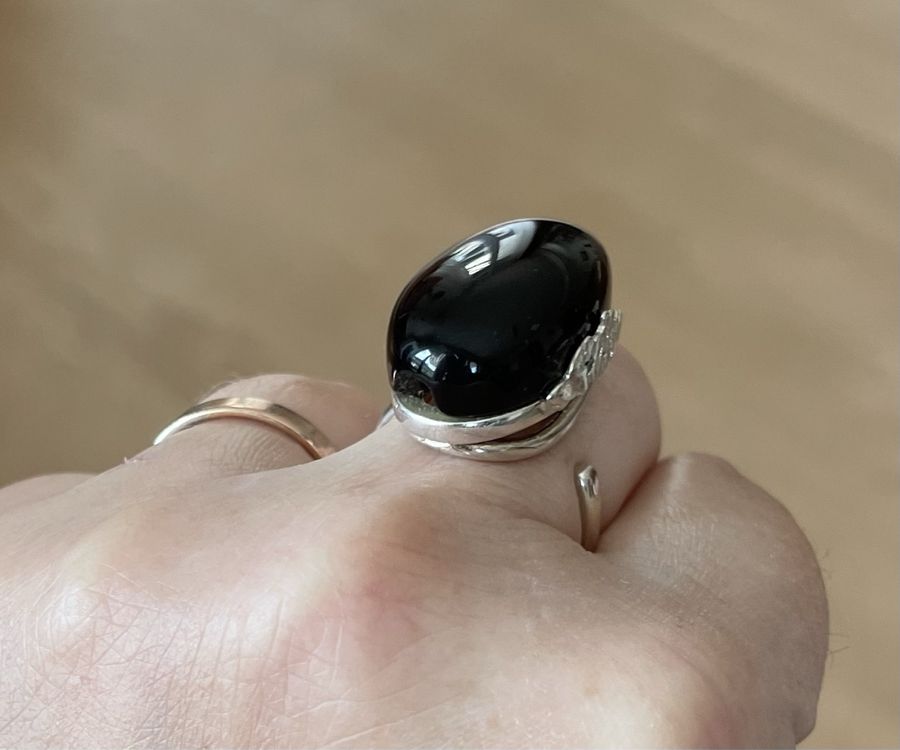 Schwarzer Bernstein-Ring in Silber, 8 g (Neu und originalverpackt) in ...