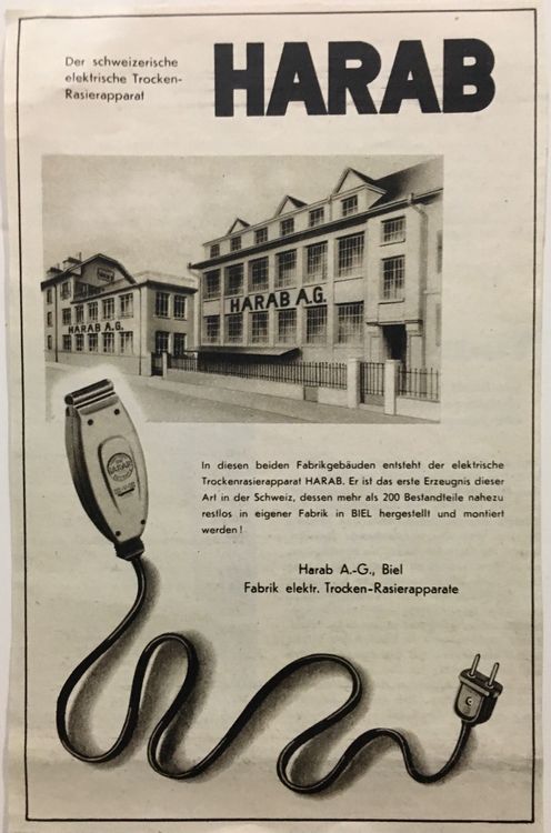 Vintage Reklame, HARAB, Rasierer, Biel, Bienne, 1942 | Kaufen auf Ricardo