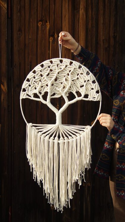 Handgefertigter Makramee-Lebensbaum, Boho-Dekoraration ø50cm (Neu und originalverpackt) in ...