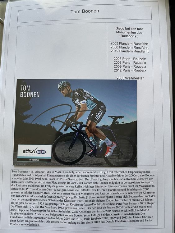 Tom Boonen Radrennfahrer Autogrammkarte | Kaufen auf Ricardo