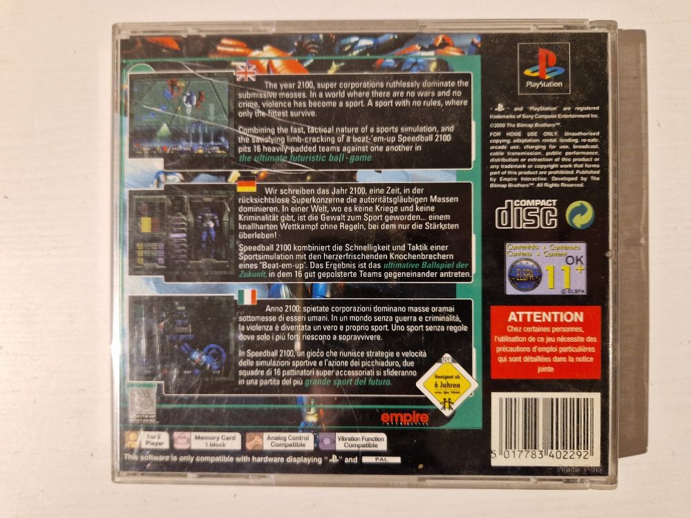 Speedball 2100 PS1 - komplett mit Anleitung! (Gebraucht) in Winterthur ...
