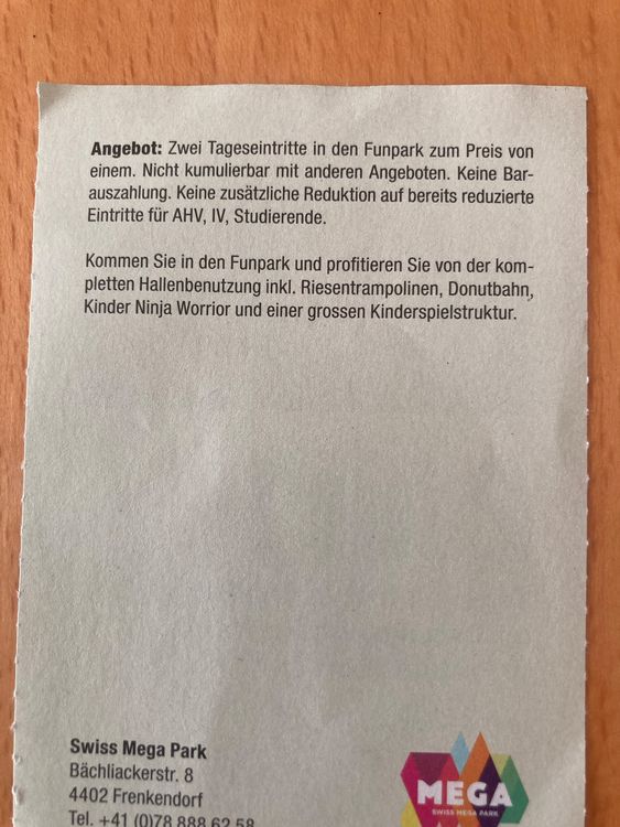 2 für 1 Tageseintritt in den Swiss Mega Park, Frenkendorf (Neu (gemäss ...