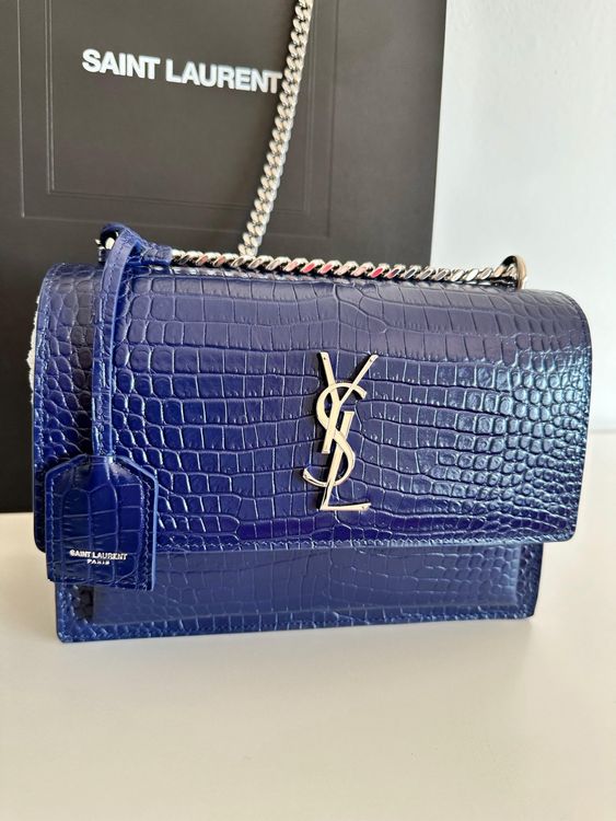 YSL SUNSET MEDIUM TASCHE AUS GLANZLEDER KROKODILLEDEREFFEKT (Neu und ...