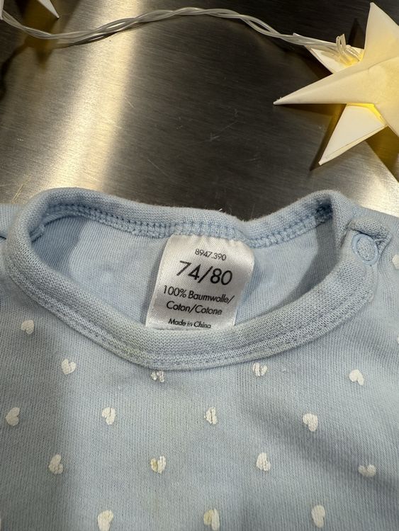 Baby Body Langarm Gr. 74/80 Hellblau mit Herzen 💙 (Gebraucht) in ...