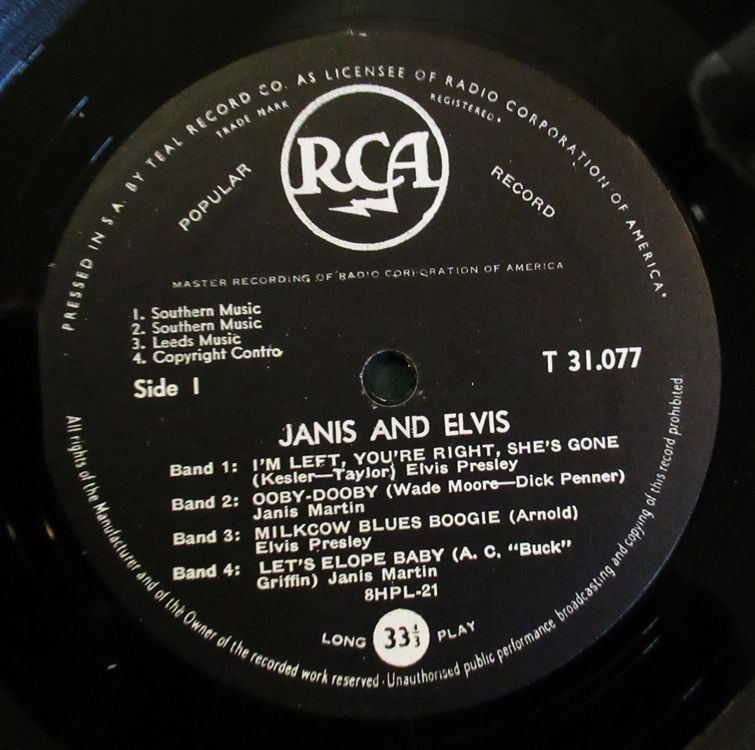 Janis and Elvis 10'' Vinyl-LP Südafrika 1958 | Kaufen auf Ricardo