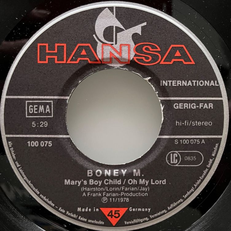 BONEY M. - MARY’S BOY CHILD / OH MY LORD (Gebraucht) in Bussigny für ...
