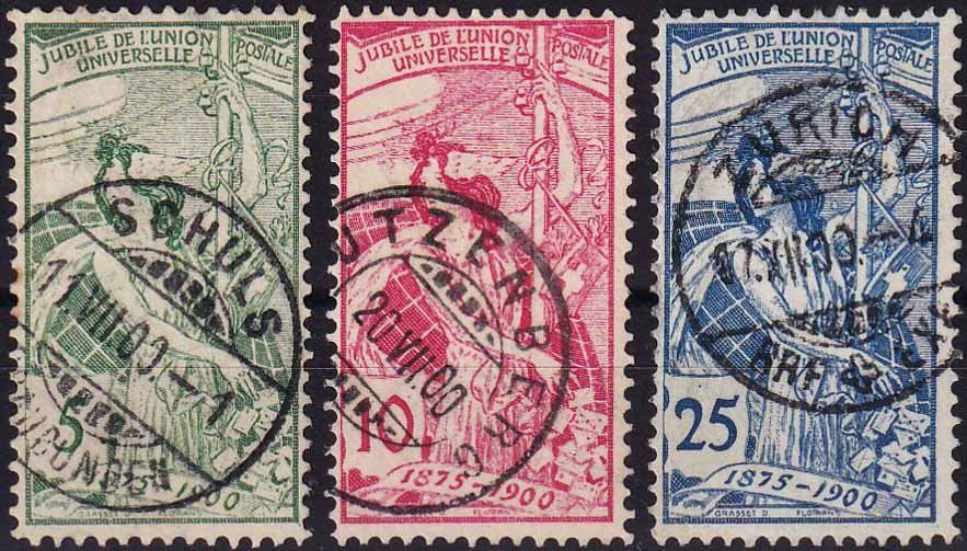 1900, UPU Nr. 77A-79A, fehlerfreie Serie gestempelt. (Gebraucht) in Aesch BL für CHF 35 – mit ...