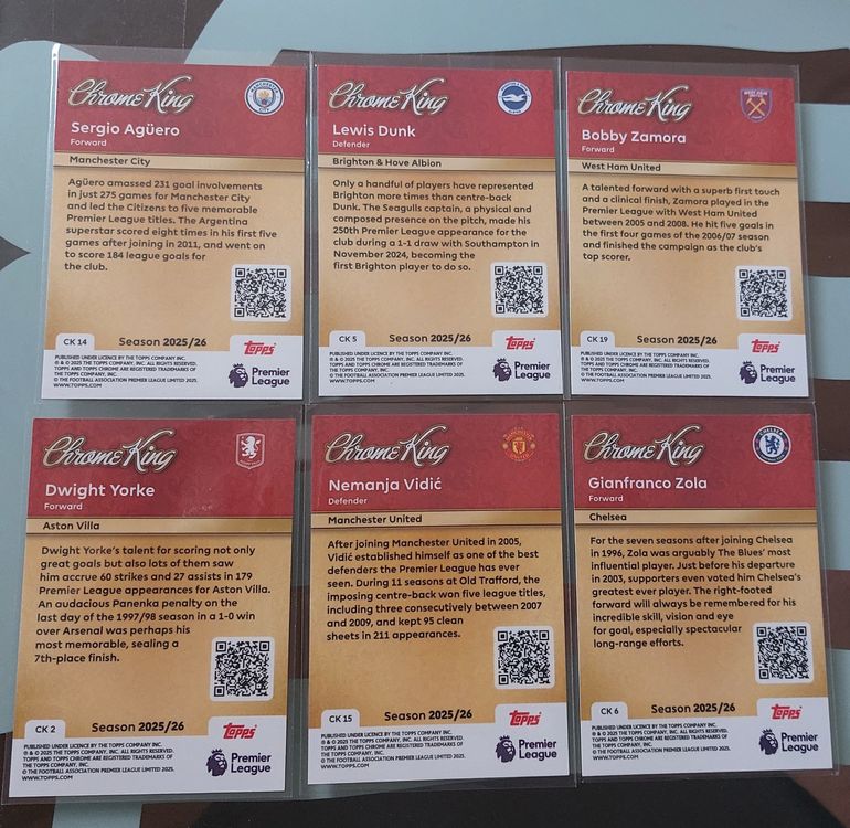 6x Topps Premier 2026 Chrome King Lot: Agüero, Vidić, Zola (Gebraucht ...