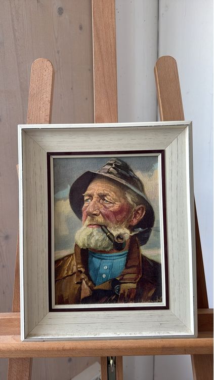 Ölgemälde Seemann Pfeife Fischer Portrait Bild gerahmt (Gebraucht) in ...
