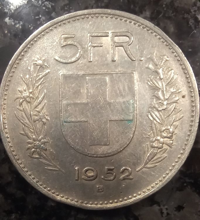 4× 5 Franken 1952 Silbermünzen, 5 Fr. 1952 Silber, ss (Gebraucht) in Wattwil für CHF 110 – mit ...
