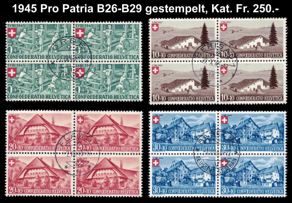 1945 Pro Patria 4er gestempelt B26-B29 Kat. Fr. 250.- (Gebraucht) in ...