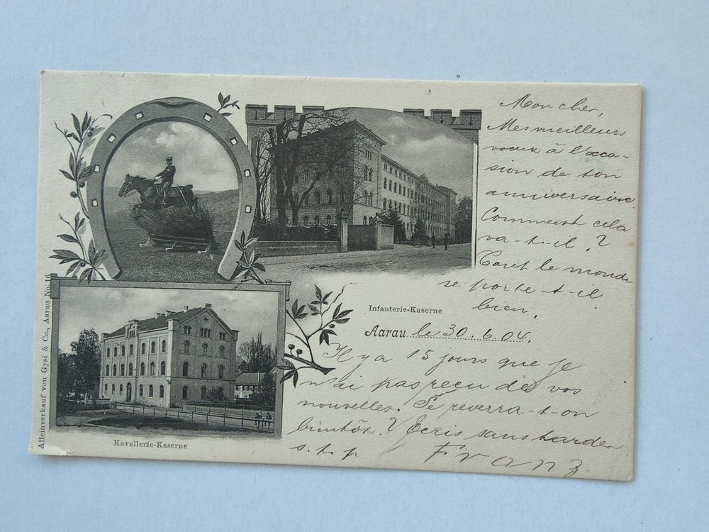 Alte Ansichtskarte Infanterie-Kaserne Aarau 1904 (Gebraucht) in Langendorf für CHF 2 – mit ...