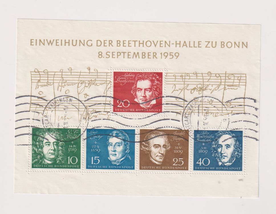 Briefmarkenblock Einweihung der Beethoven-halle zu Bonn 1959 (Gebraucht ...