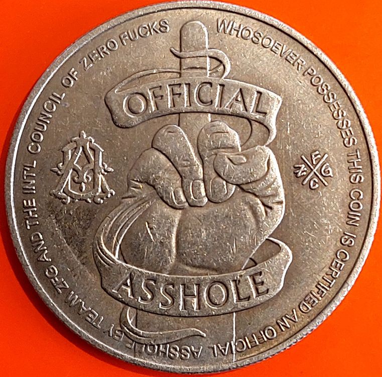 Hobo Münze "Official Asshole" (Stinkefinger) (Neu (gemäss Beschreibung ...