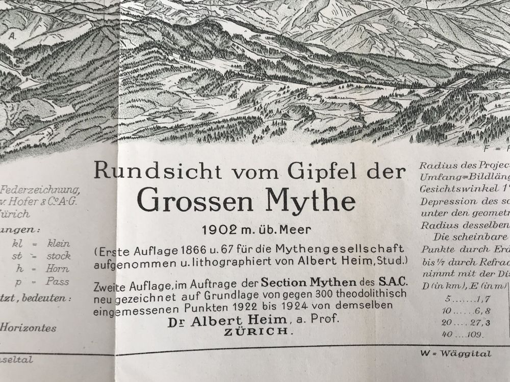 MYTHEN-PANORAMA VON ALBERT HEIM / HOFER ZÜRICH 1924 (Gebraucht) in ...