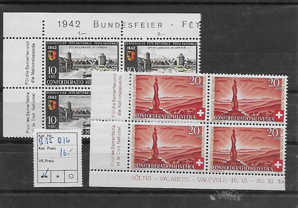 timbre Pro Patria B15 et B16 ** bloc de 4 | Kaufen auf Ricardo