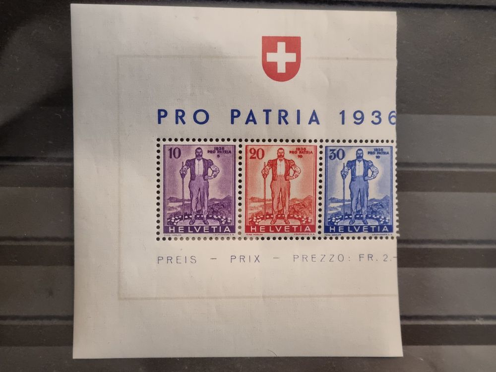 1936 Pro Patria Block Auschnitt mit kleinem Fleck (Gebraucht) in Arni AG für CHF 3 – mit ...