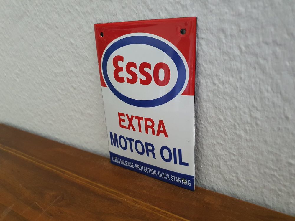 Emailschild ESSO Motor Oil Logo Emaille Schild Reklame Retro (Neu ...