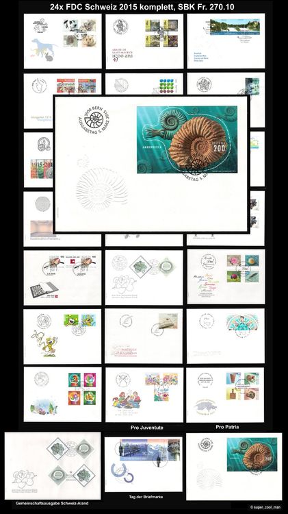 SCHWEIZ 24x FDC 2015 komplett mit Ammonit, Kat. Fr. 270.- (Neu (gemäss Beschreibung)) in ...