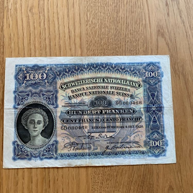 Seltene 100 Franken Note von 1928 - Sammlerstück mit Gesc... (Gebraucht ...