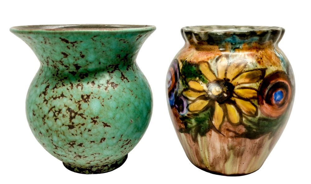 Art Déco 2 mini vases 9 cm peint main signature inconnue (Gebraucht) in ...