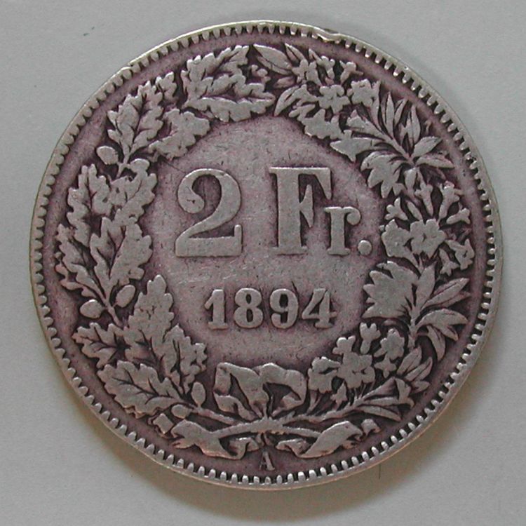 097 MZ, CH 2 FRANKEN 1894 A (PARIS), SILBER, s-ss (Gebraucht) in Bern für CHF 8.6 – mit ...
