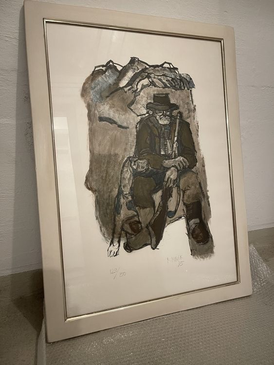 Lithografie Rudolf Mirer „ Der alte Jäger mit seinem Hund“ (Gebraucht) in Trimbach für CHF 1560 ...